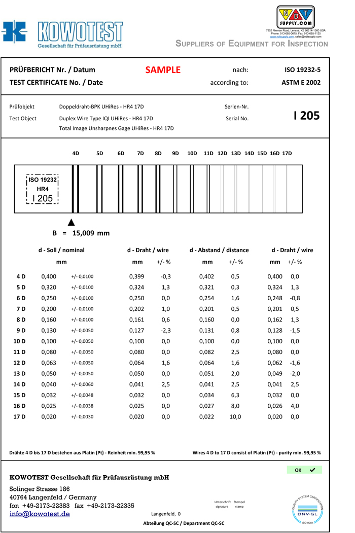 NDT Duplex Penetrameter - NDTSupply.com